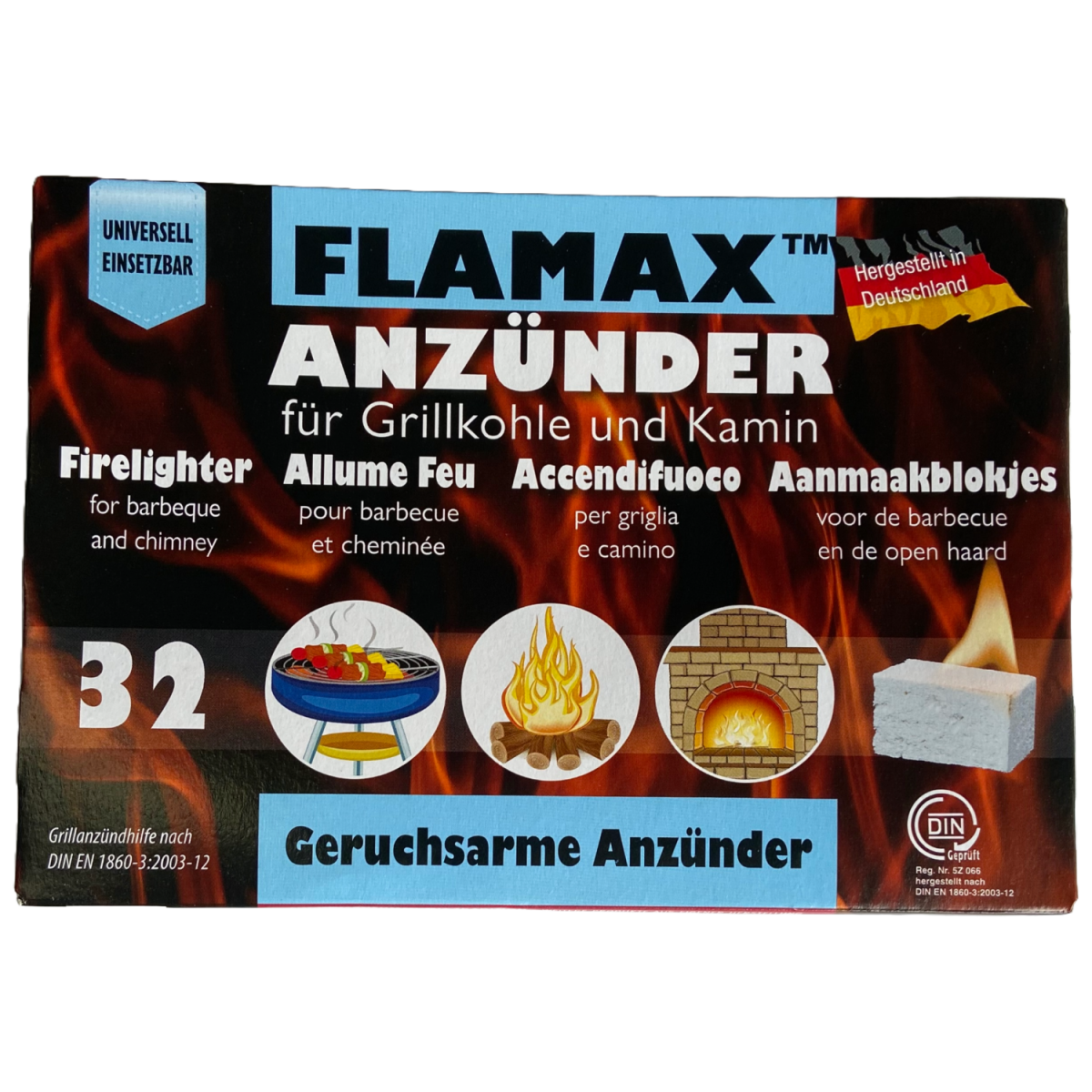 FLAMAX Anzünder für Grillkohle und Kamin 32 Würfel, 1,59